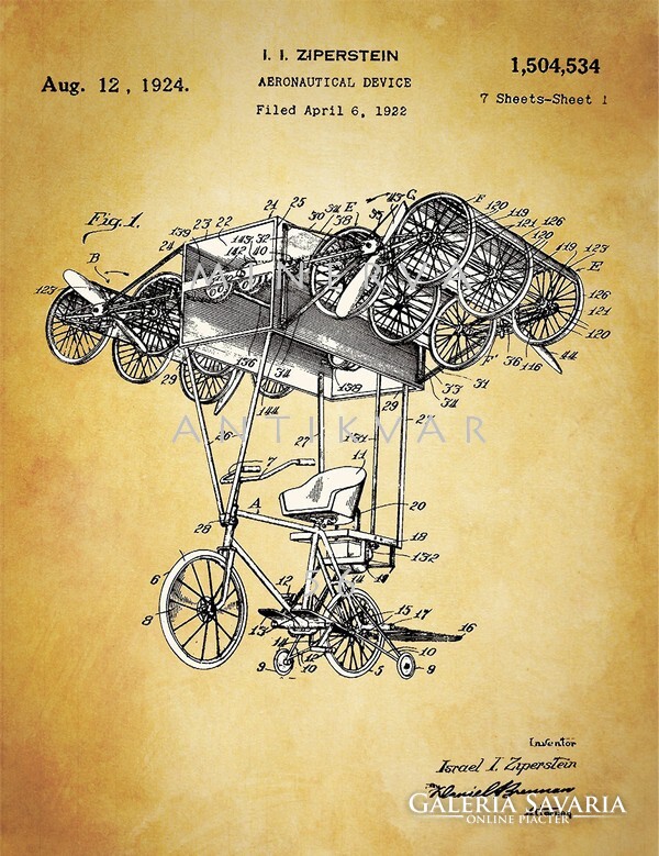 Old flying structure bicycle bicycle 1924 zipperstein invention patent ...