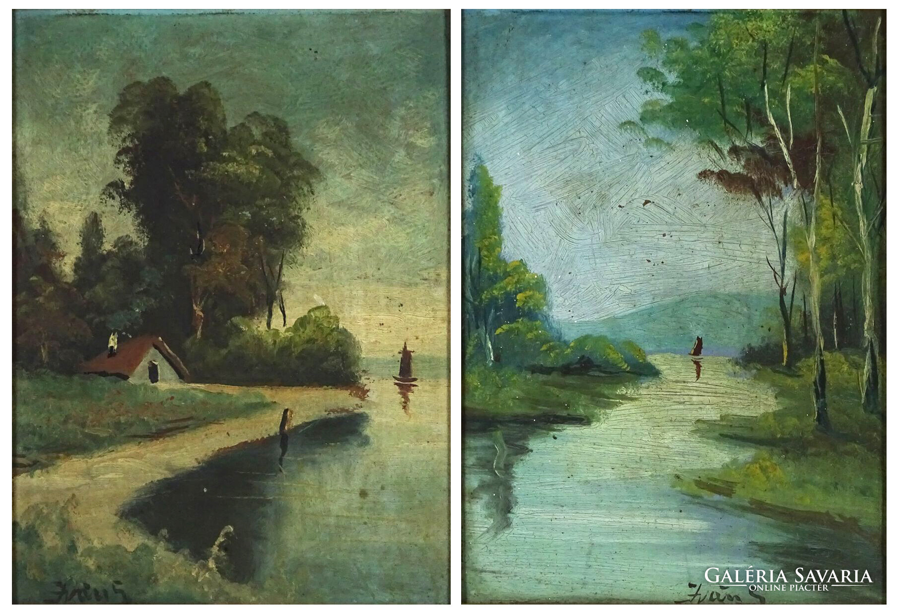 1I537 Iván Sándor : Vízparti táj festmény pár - Festmény | Galéria ...