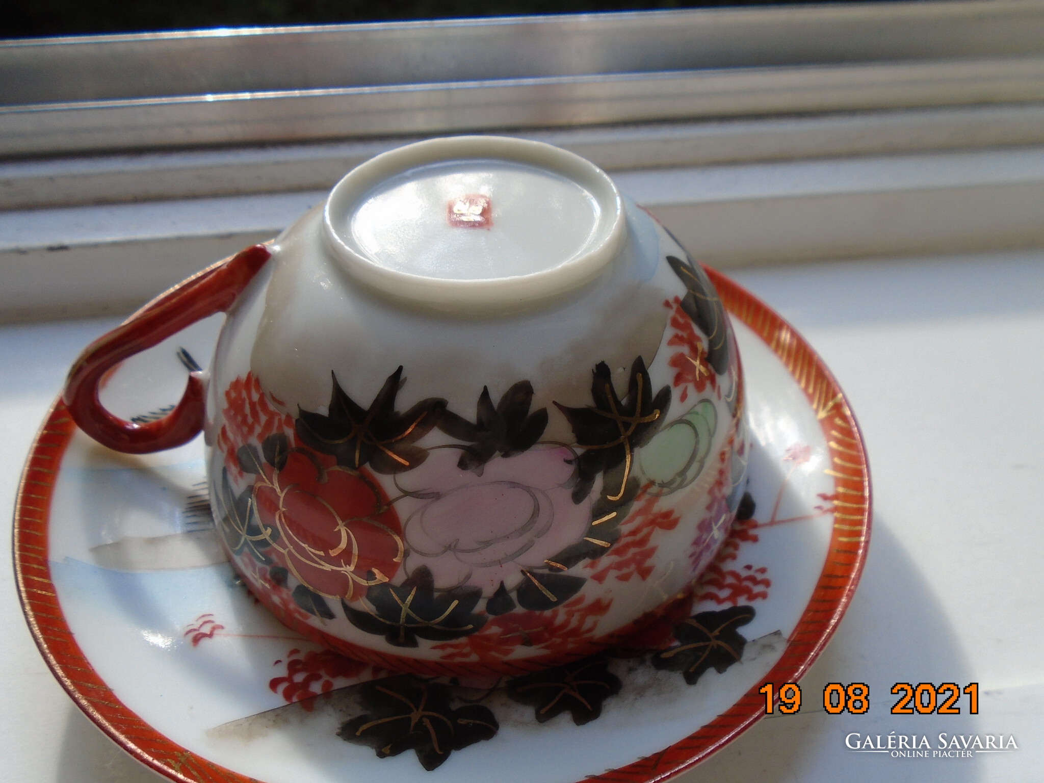 Kutani kézzel festett pünkösdi rózsás,madaras tojáshéj porcelán teás ...