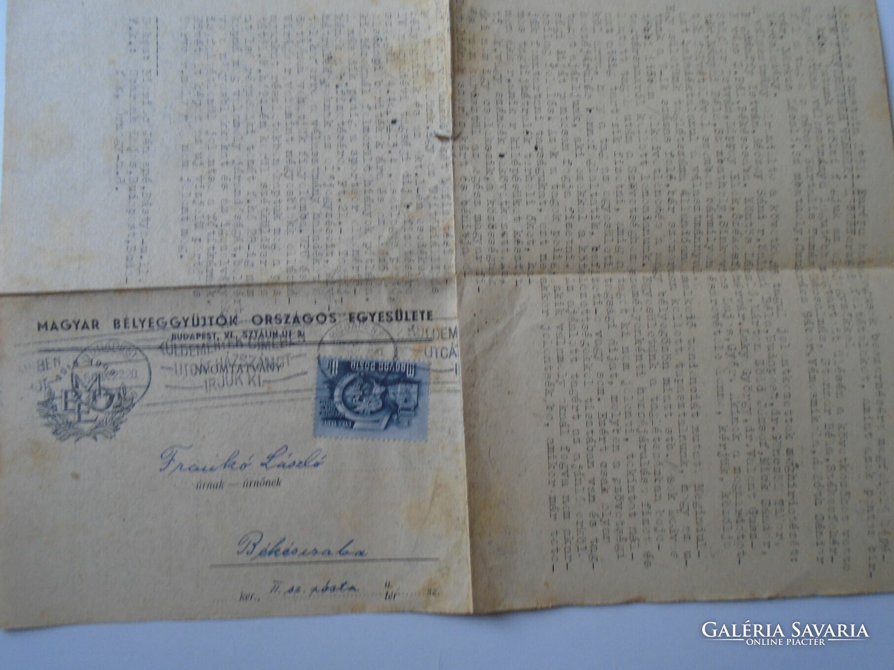 D194137 mailed mboe circular letter-Frankó László postmaster Békéscsaba ...