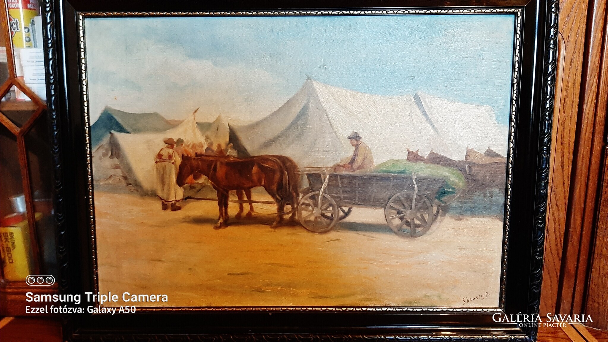 Sárossy B festőművész. lovas festmény( korának megfelelő állapotban a ...