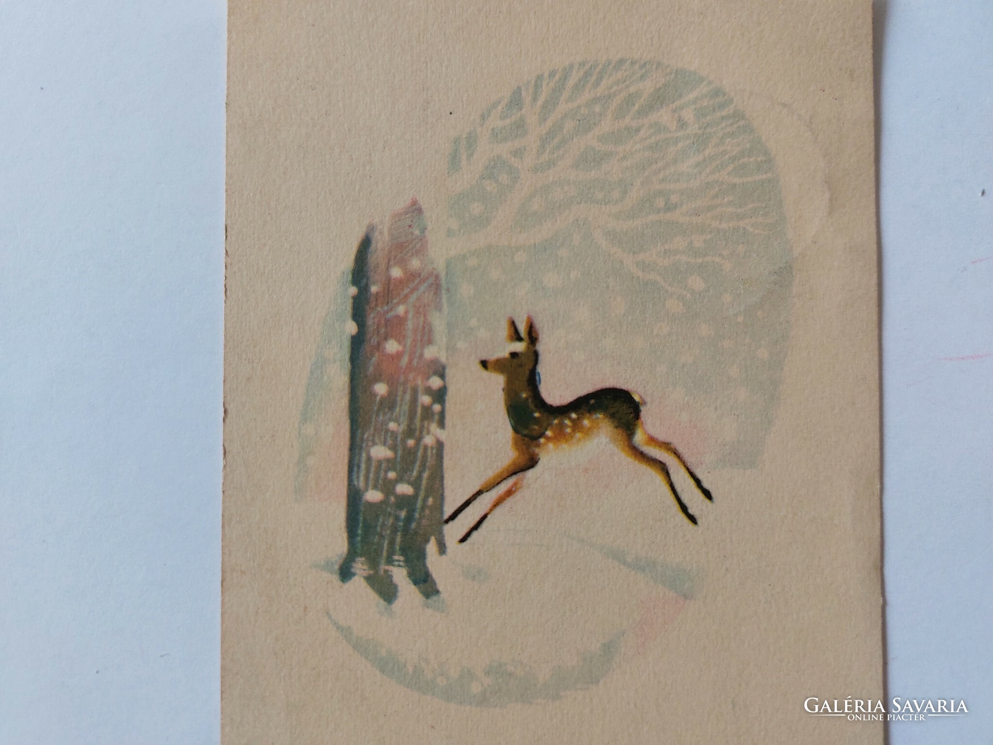 Régi újévi képeslap 1957 őzike hóesés - Gyűjtemény | Galéria Savaria ...