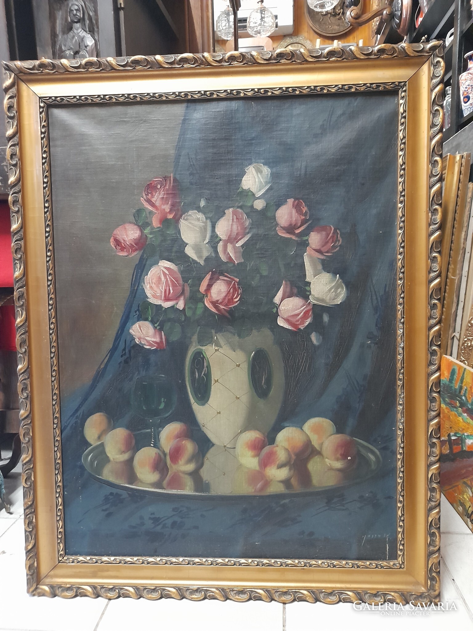 Murin Vilmos(1891-1952): Csendélet rózsákkal és barackkal. Jelzett ...