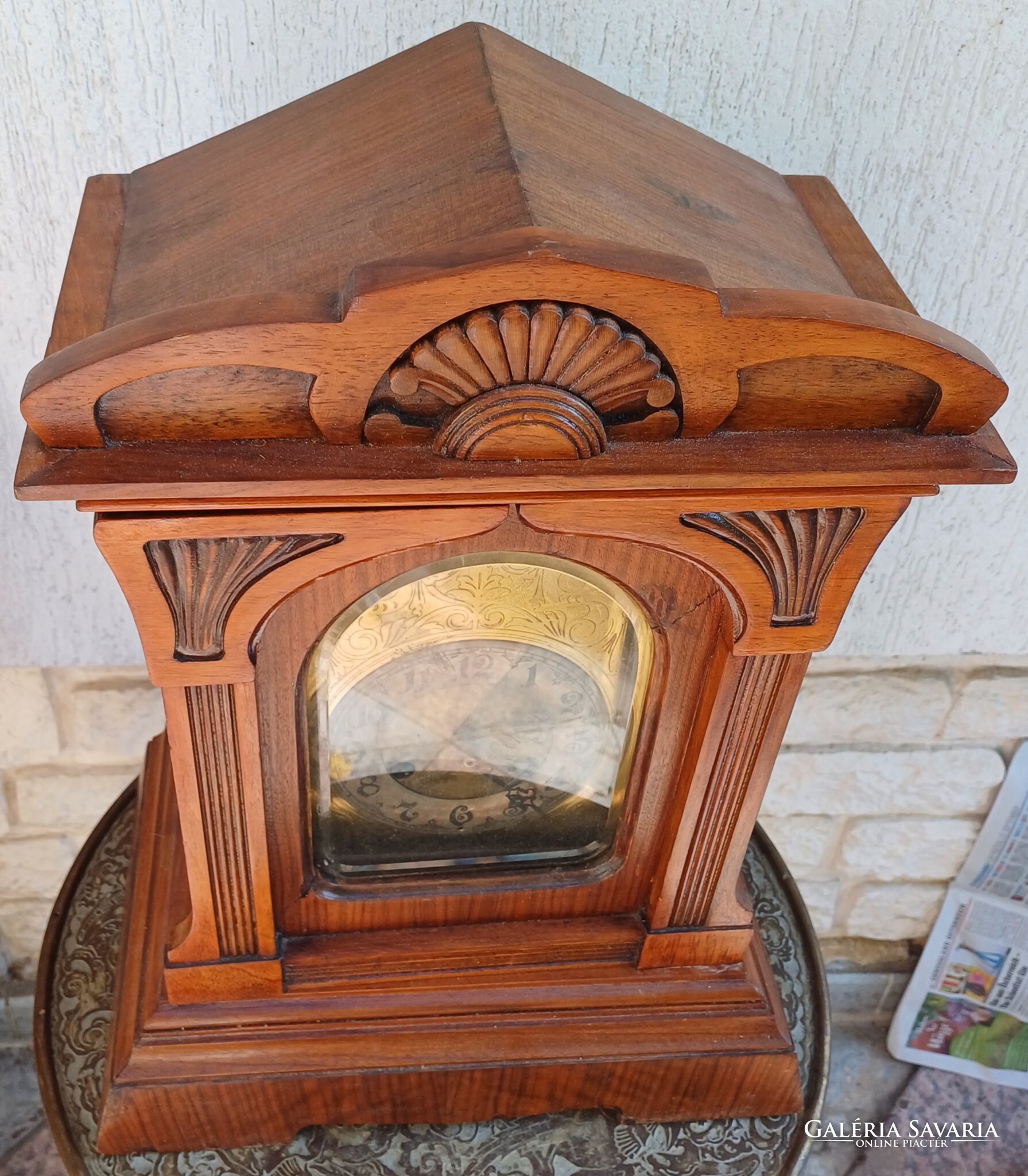 Leàraztam !Szecessziós asztali kandalló óra bim-bam feles ütős csiszolt ...