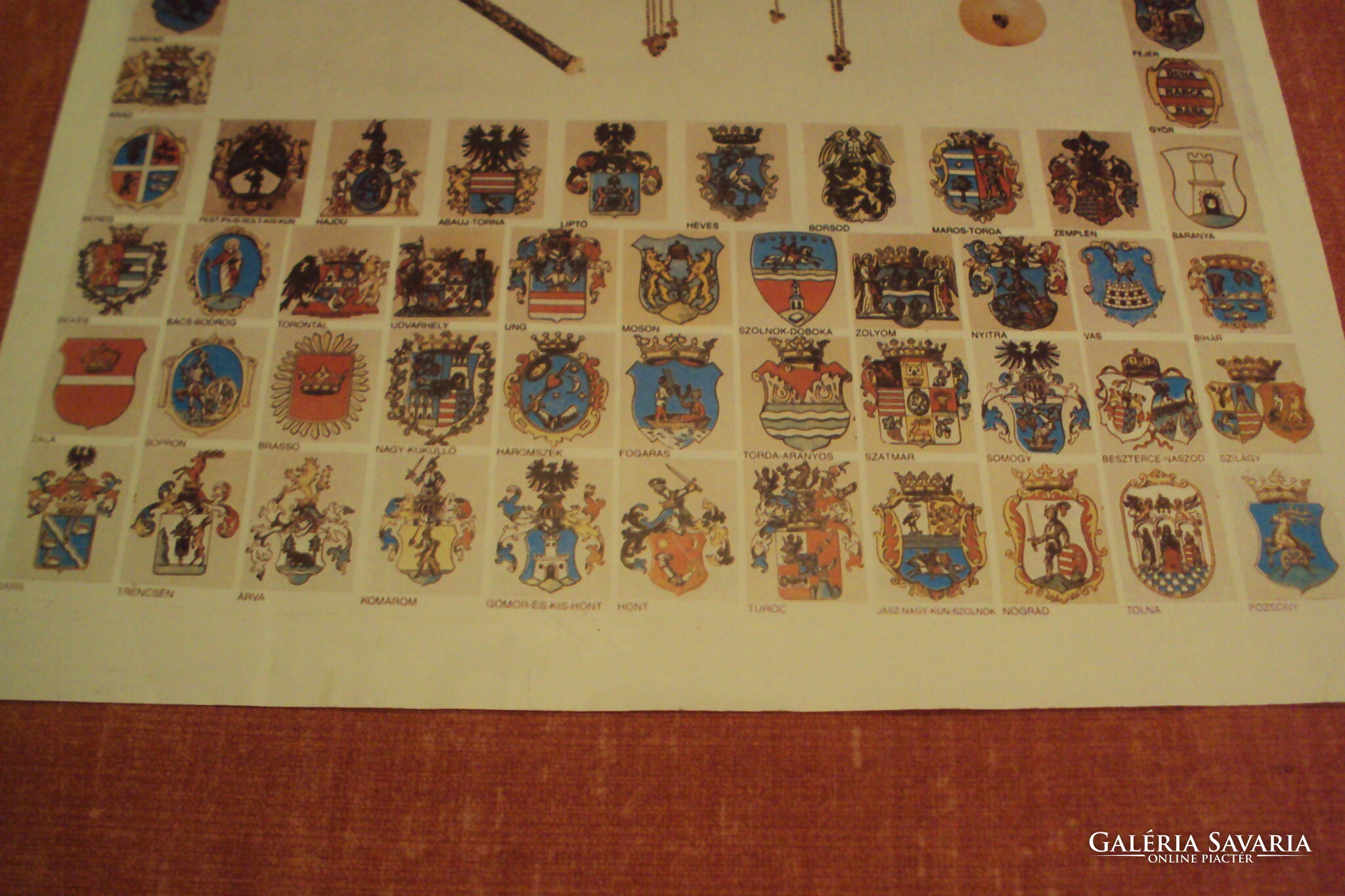 Hungarian historical map--coronation jewels and coats of arms of 64 ...