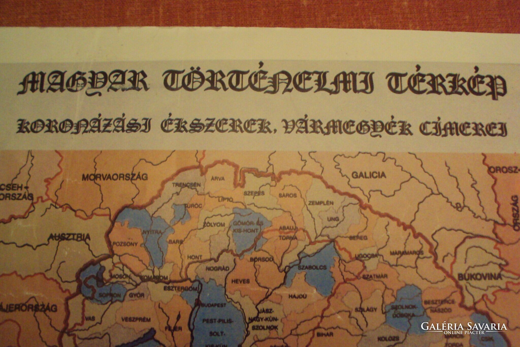 Hungarian historical map--coronation jewels and coats of arms of 64 ...