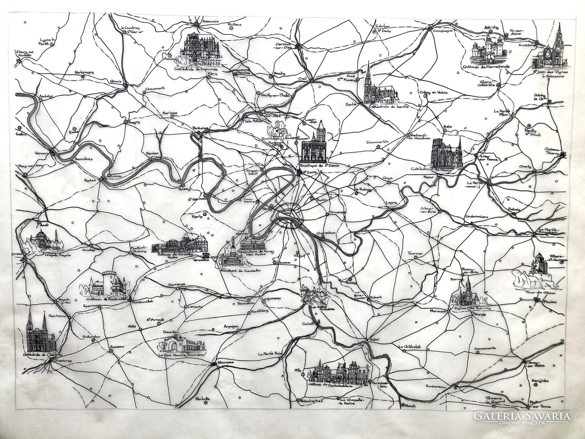 Map of France's medieval monuments made with unique ink graphics ...