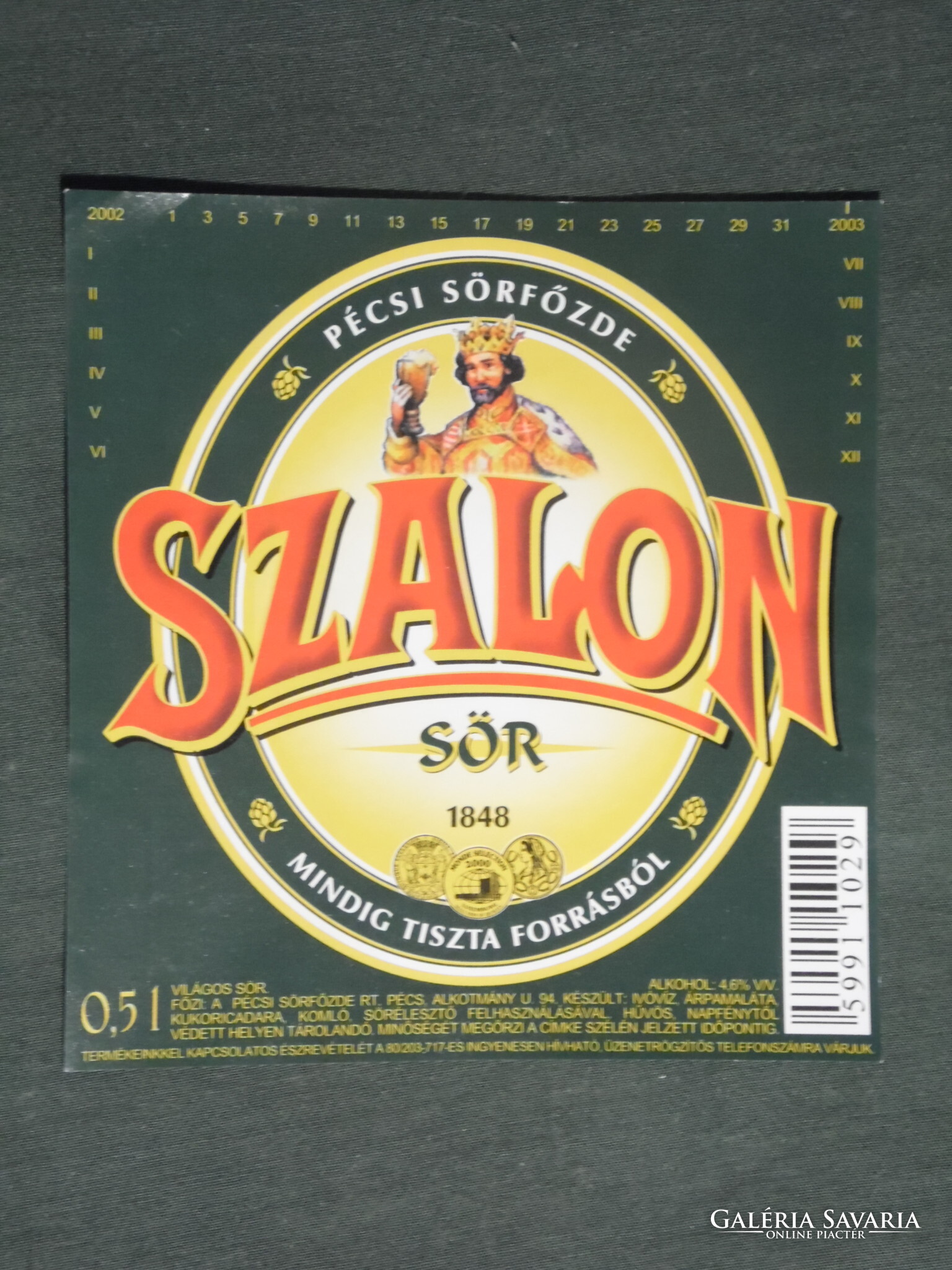 Sör címke, Magyar sörgyár, sörfőzde, Pécs sörgyár, Szalon sör ...
