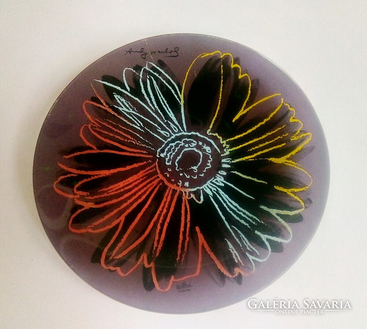 Andy Warhol pop-art 'Daisy' Rosenthal Studio lila üveg dísztányér 1980 ...
