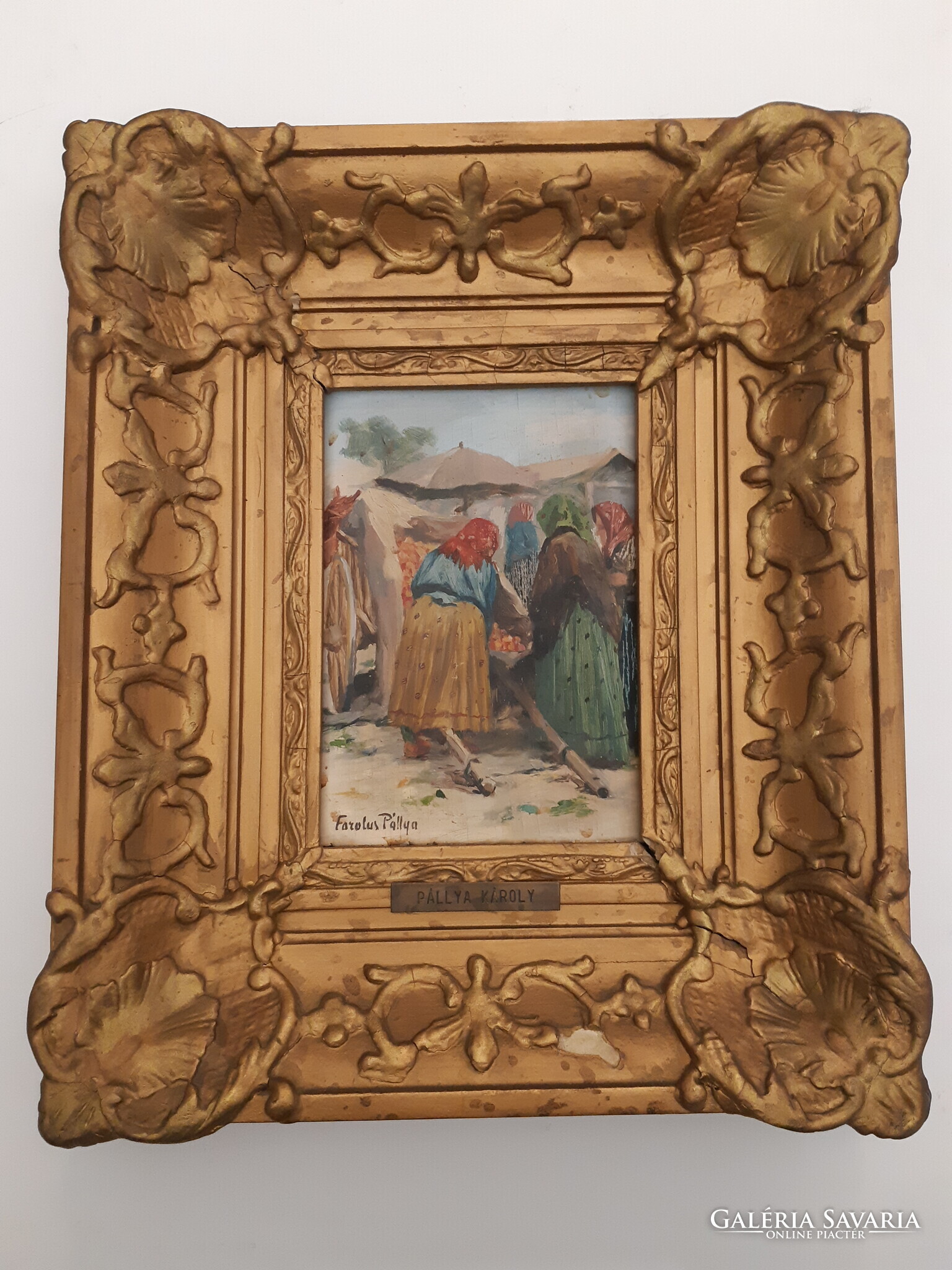 Pállya Károly Carolus 1875-1948 piaci, vásári jelenet című olaj, fa ...