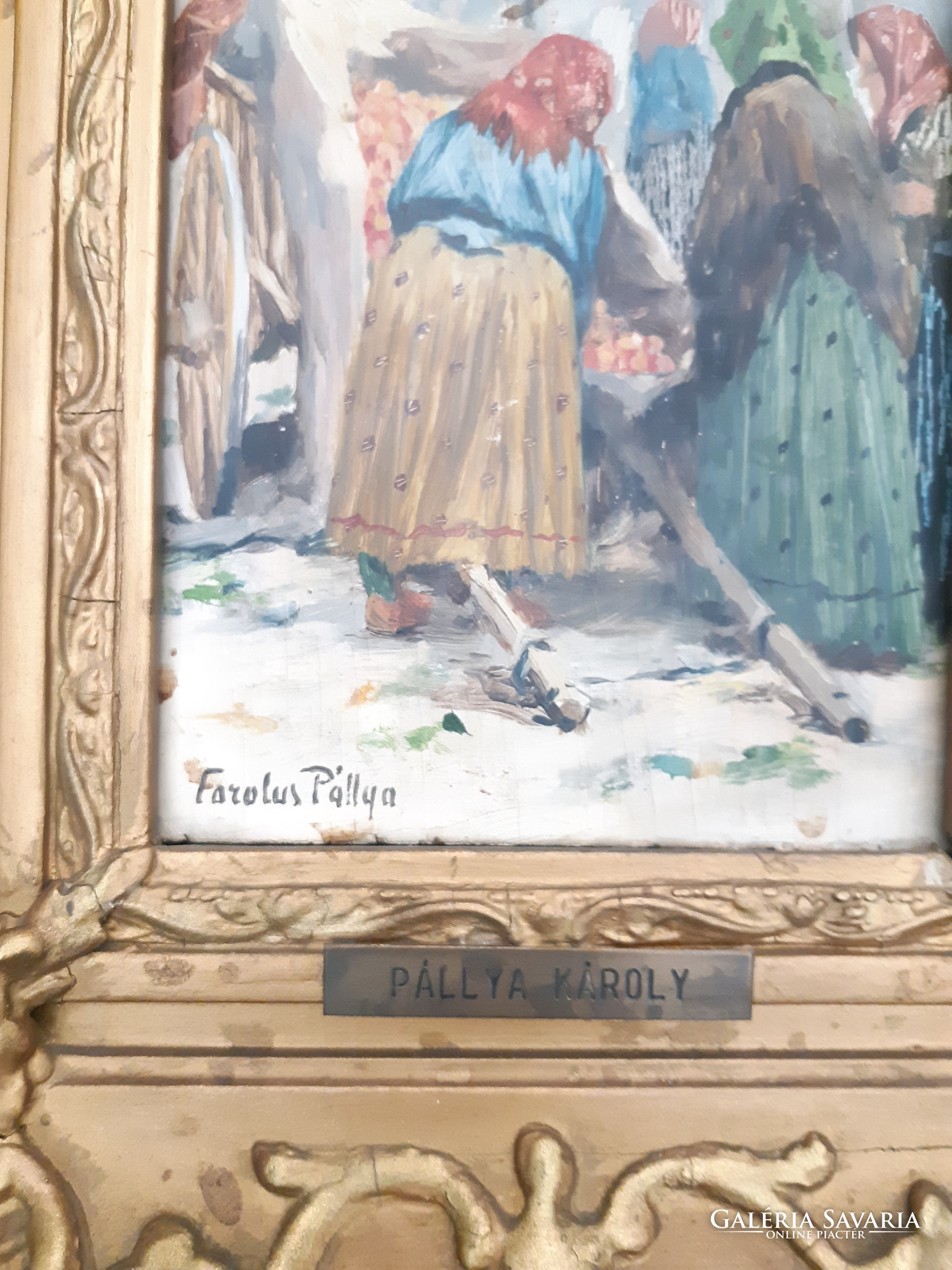 Pállya Károly Carolus 1875-1948 piaci, vásári jelenet című olaj, fa ...