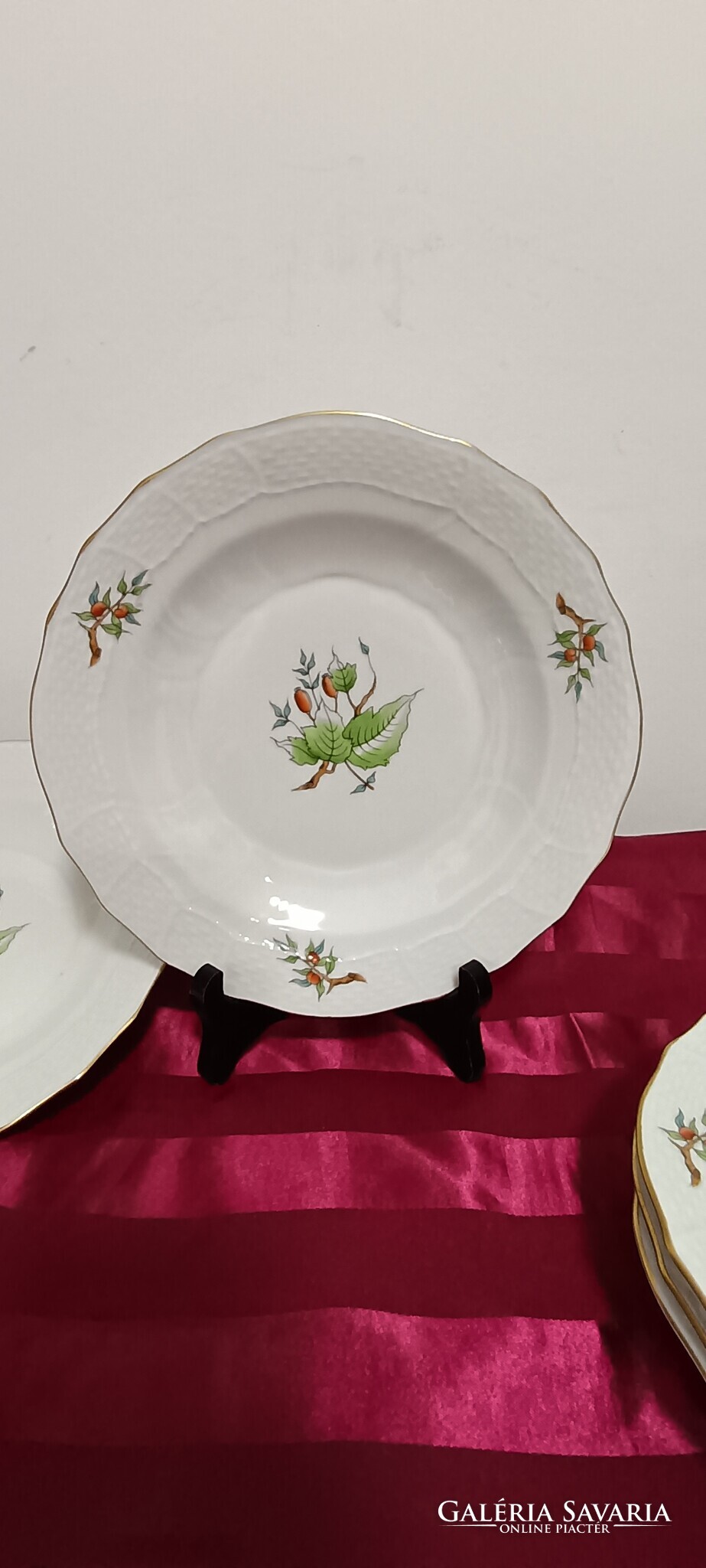 Herendi Hecsedli - csipkebogyós 6 db 20.5cm-es tányér - Porcelán ...