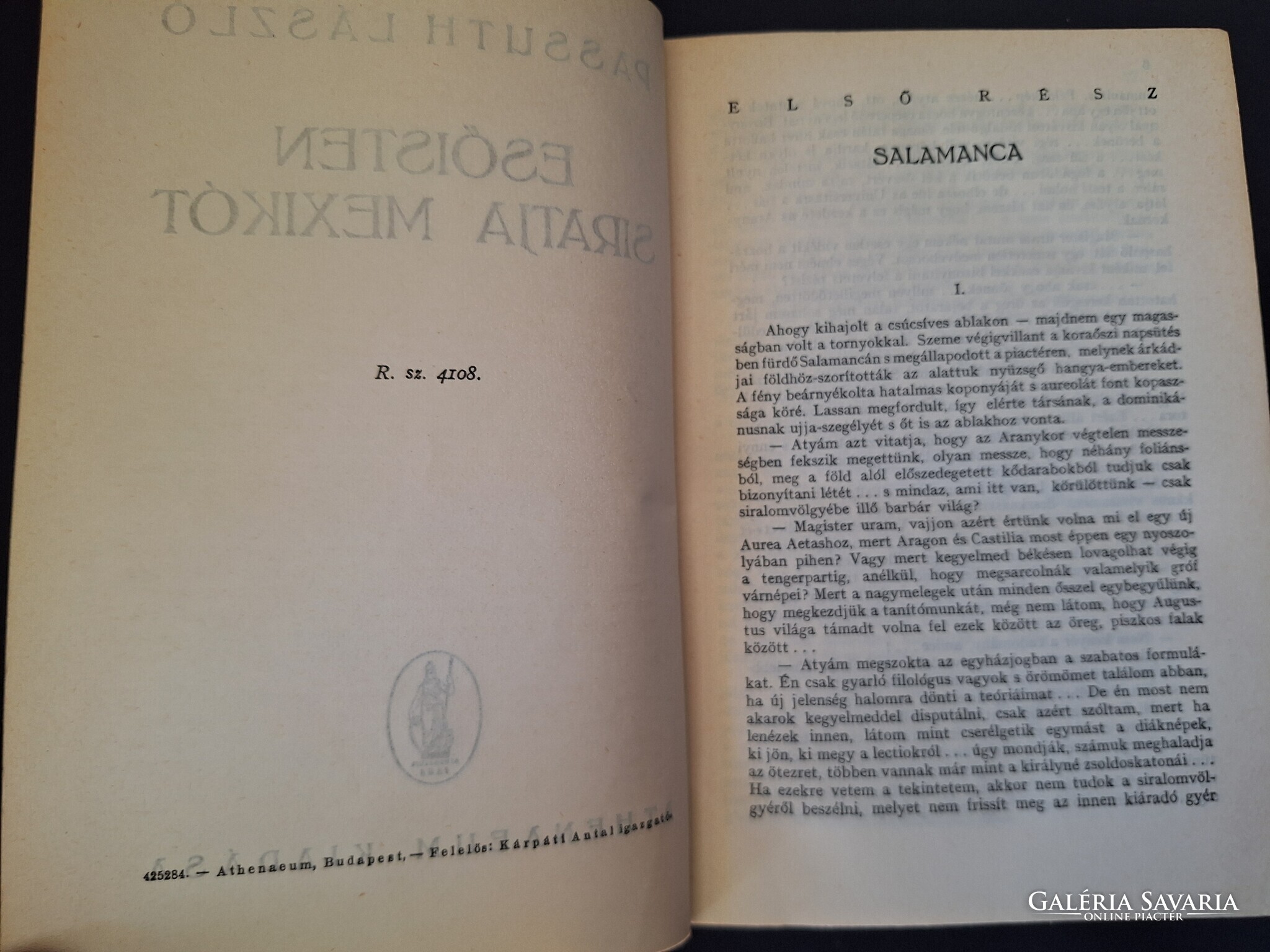 Passuth László: Esőisten siratja Mexikót. Dr. Kóti László ex librisével.Athenaenum.6500.-Ft ...