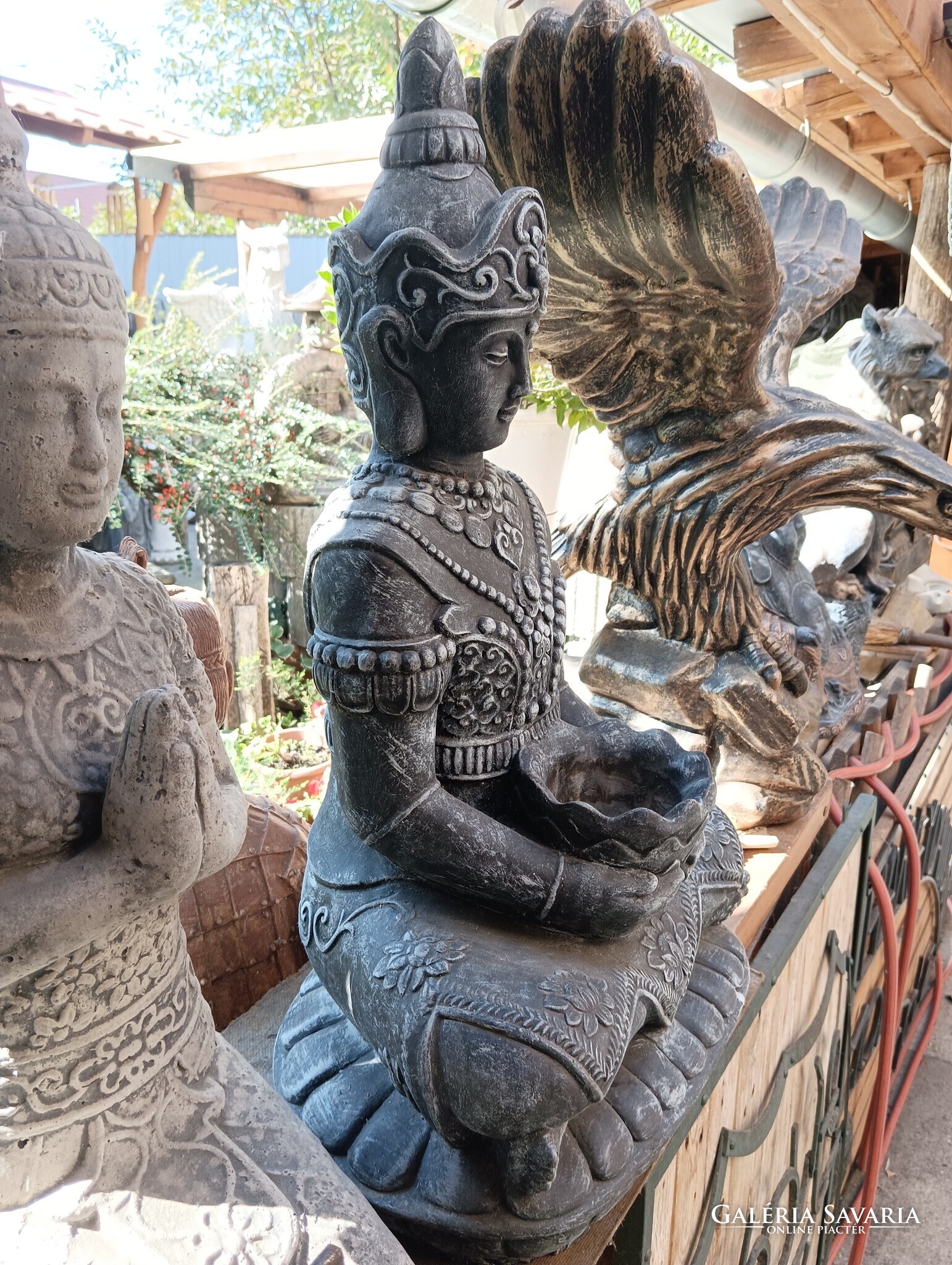 Thai Antracit szürke Nagy 65cm Buddha szobor feng shui Kültéri Fagyálló ...