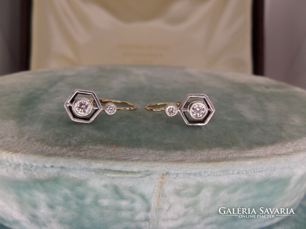 Art deco antik arany buton fülbevaló pár brillekkel cca 0.26 ct ...
