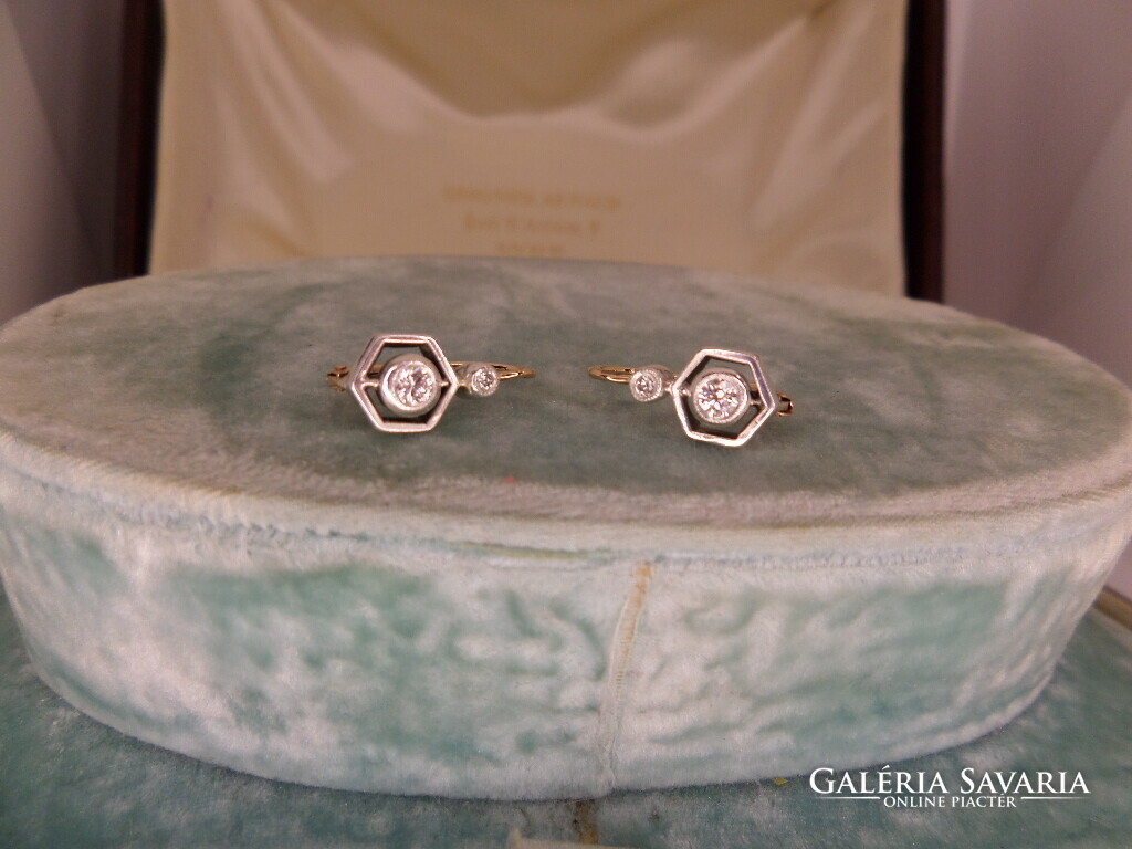 Art deco antik arany buton fülbevaló pár brillekkel cca 0.26 ct ...