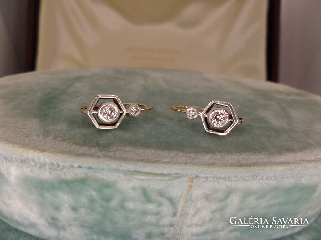 Art deco antik arany buton fülbevaló pár brillekkel cca 0.26 ct ...
