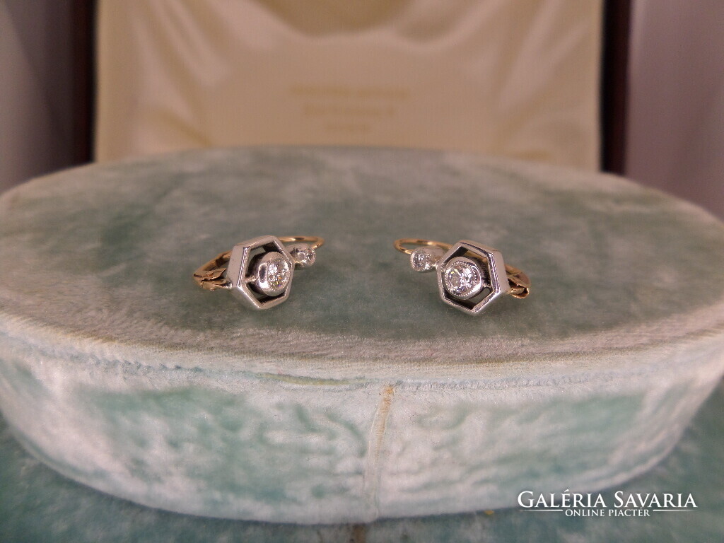 Art deco antik arany buton fülbevaló pár brillekkel cca 0.26 ct ...
