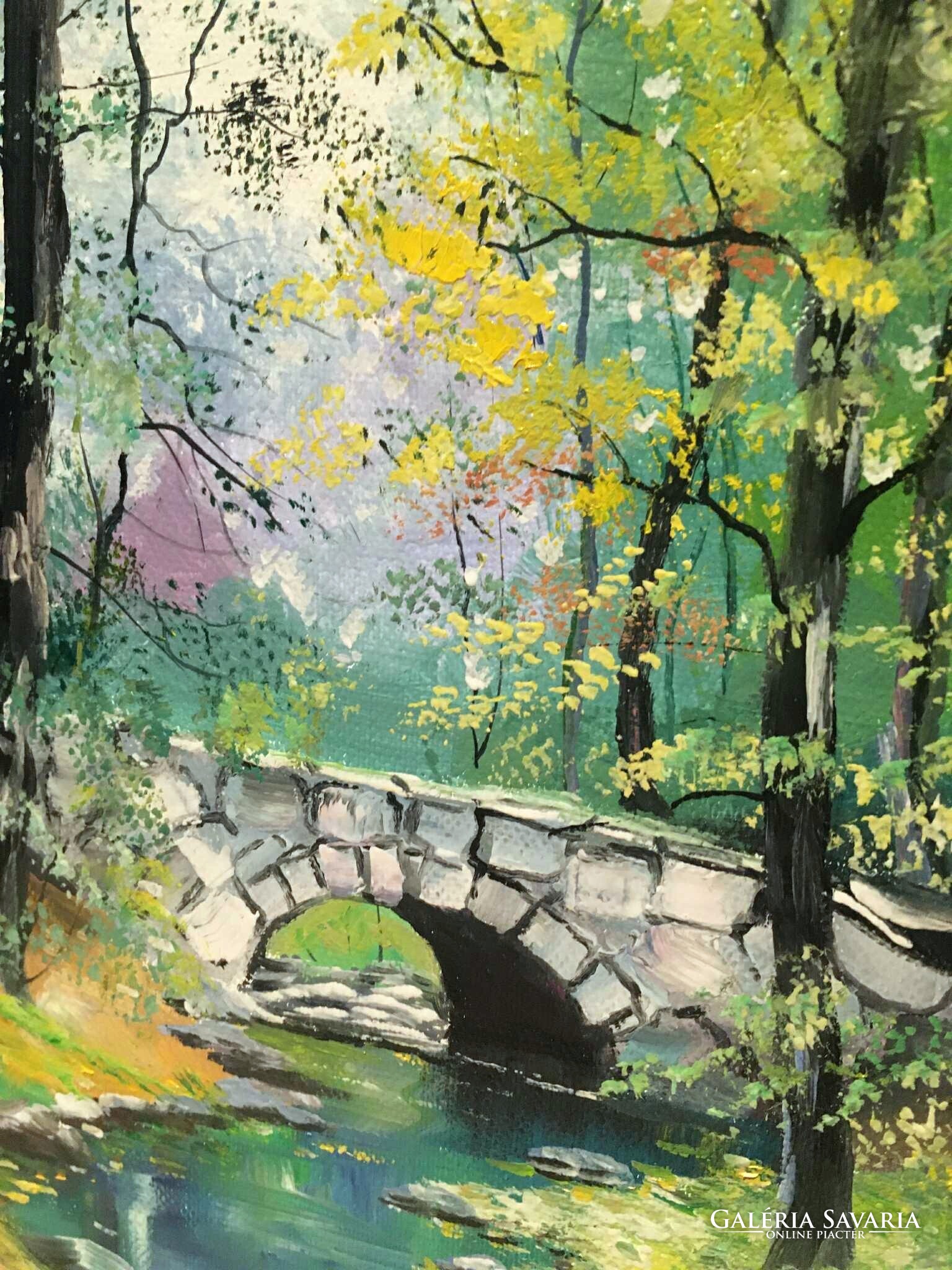 Titkos híd az erdő mélyén c. Kortárs olajfestmény - Festmény | Galéria ...