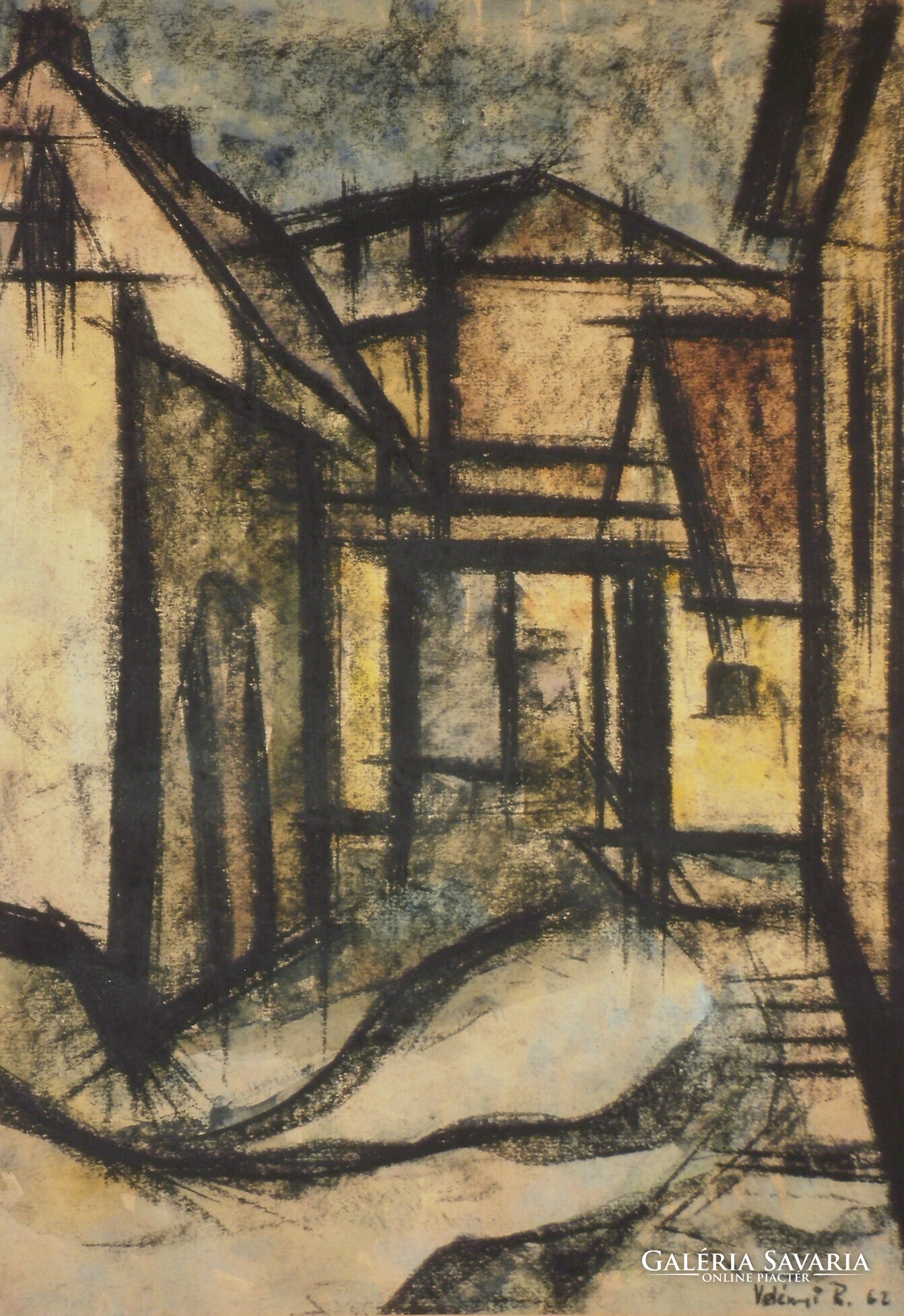 (N) Velényi Rudolf (1940-) : Házak közt - Festmény | Galéria Savaria ...