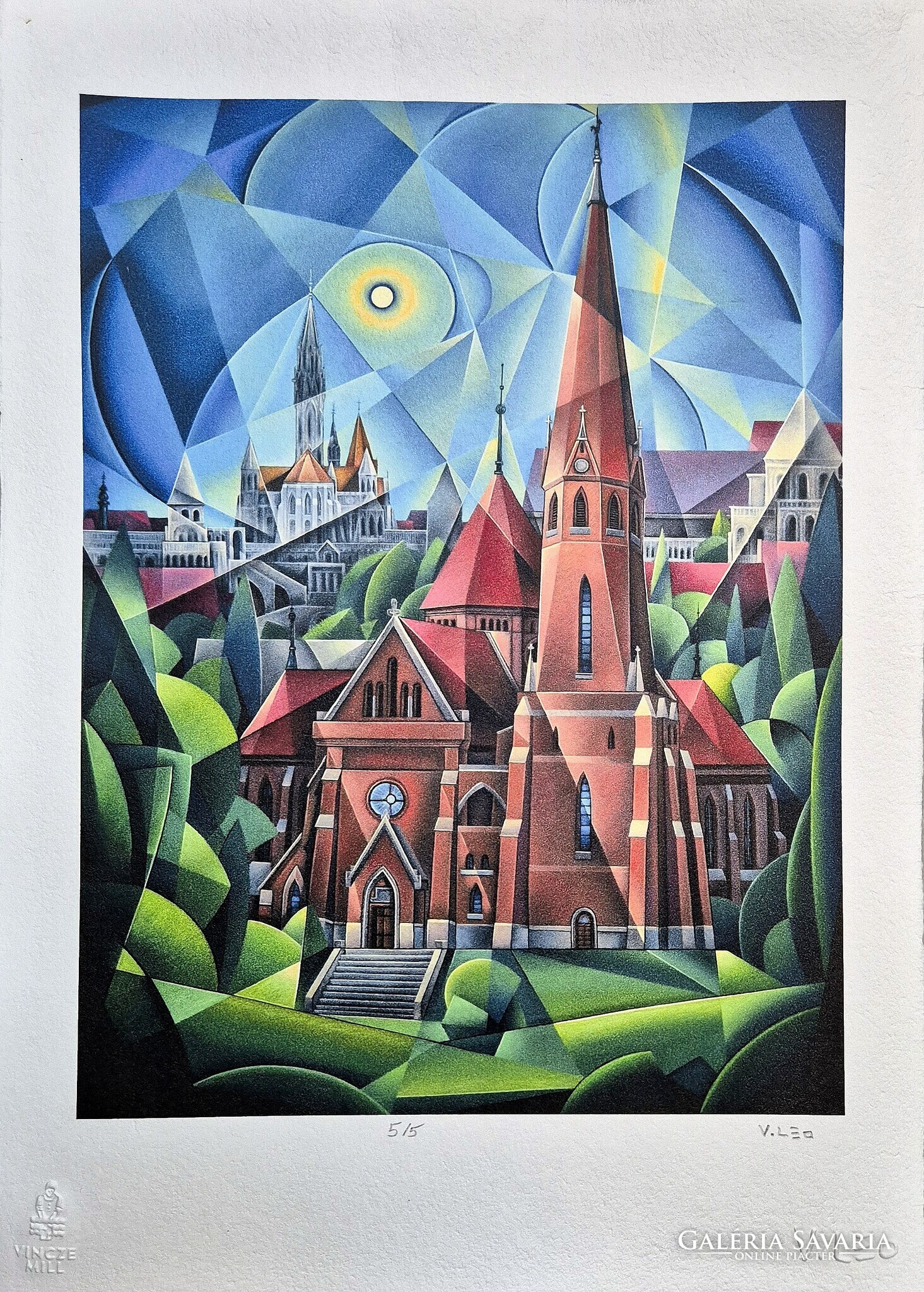 Vinkó Leó - Szilágyi Dezső téri templom 42 x 30 cm computer print ...