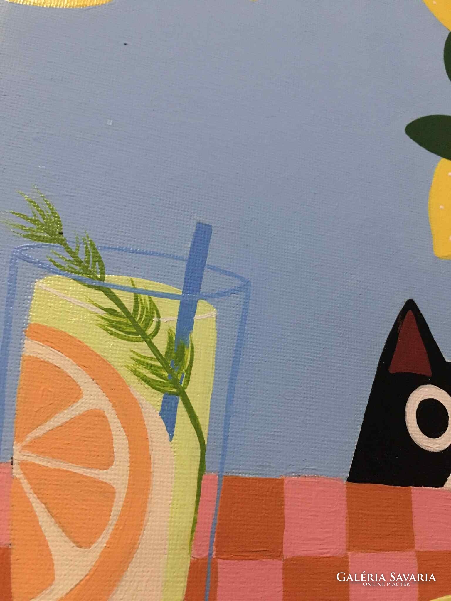Citromos meglepetés c. Modern cicás festmény - Festmény | Galéria ...