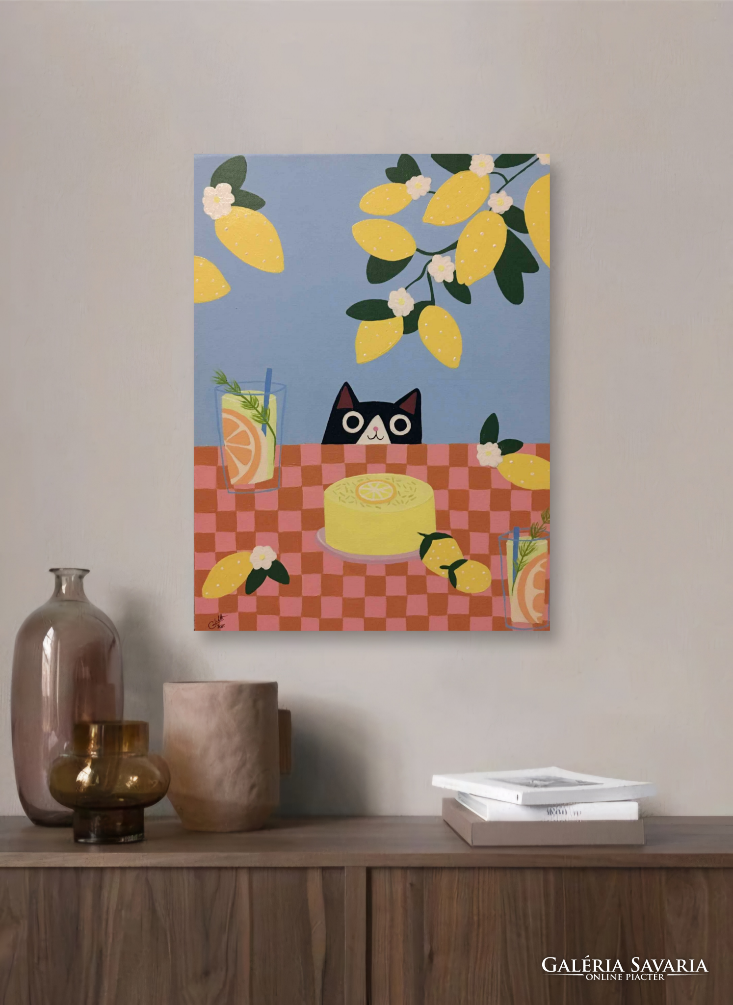 Citromos meglepetés c. Modern cicás festmény - Festmény | Galéria ...