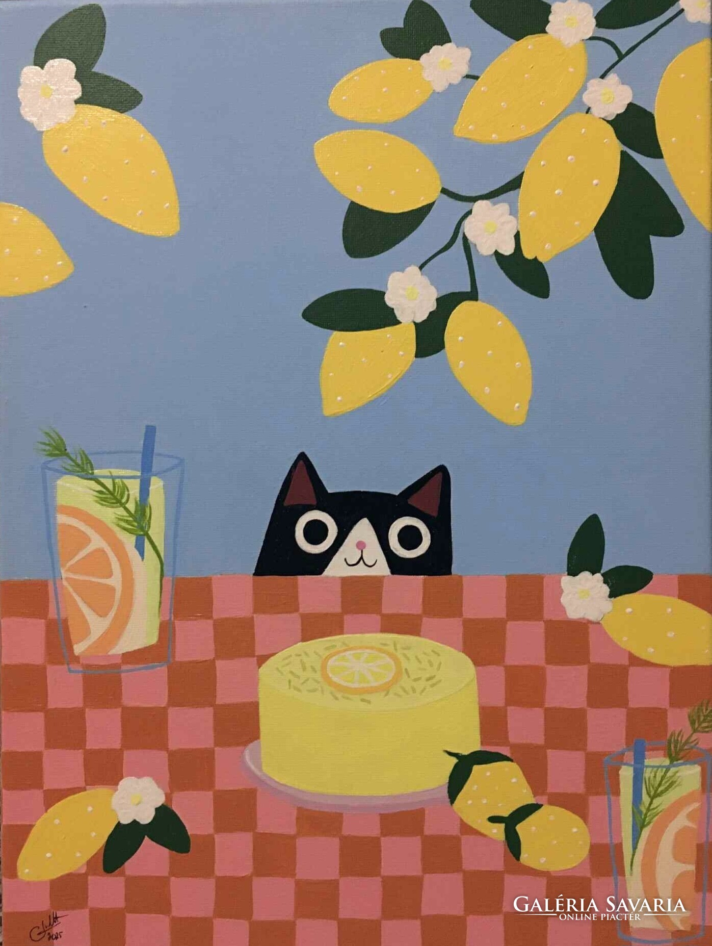 Citromos meglepetés c. Modern cicás festmény - Festmény | Galéria ...