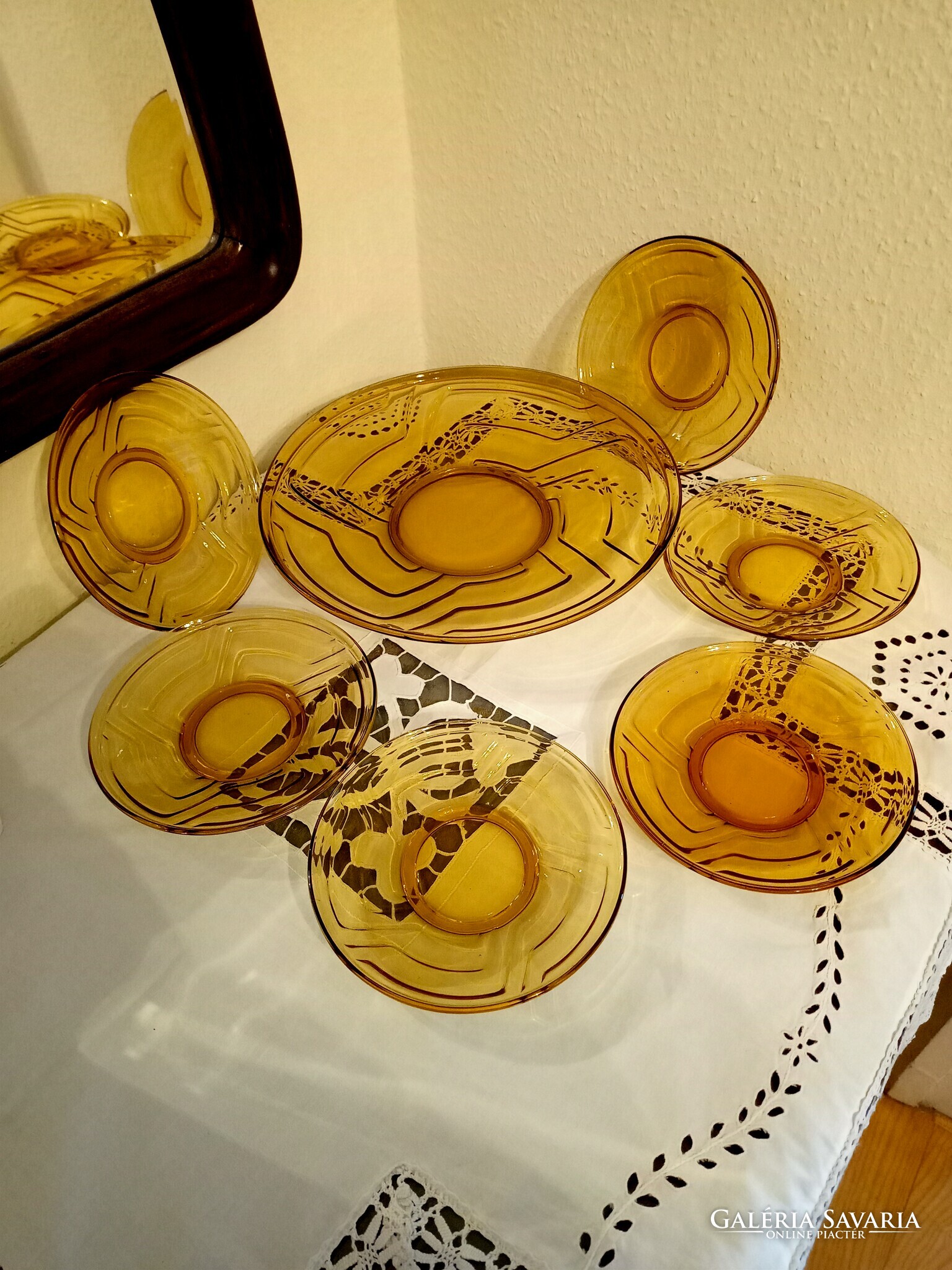 7 darabos árt Deco borostyán színű üveg süteményes készlet - Üveg ...