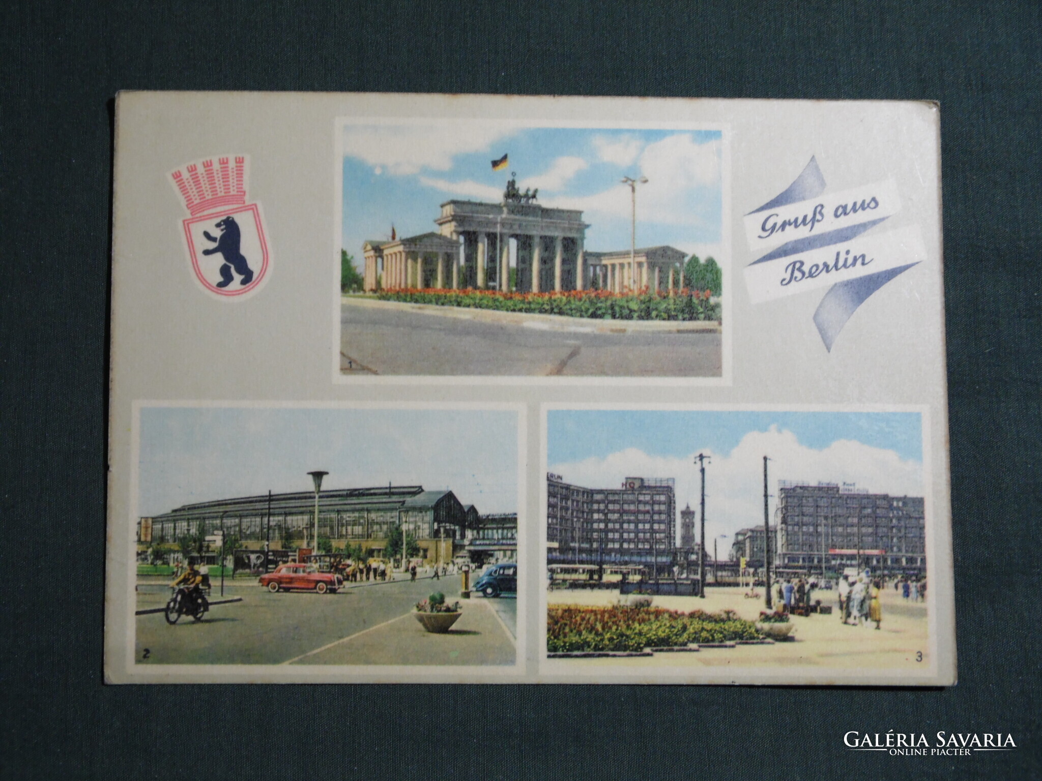 Képeslap,Németország,Berlin,Brandenburgi kapu,Bahnhof,vasútállomás ...