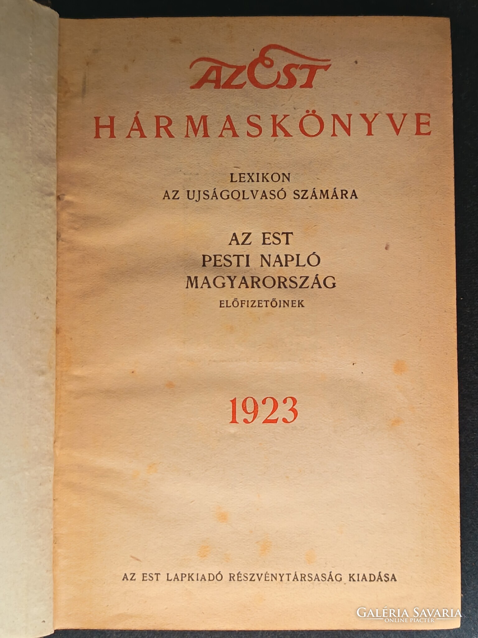 Az Est Hármaskönyve 1923. Korának megfelelő állapotú könyv. - Könyv ...