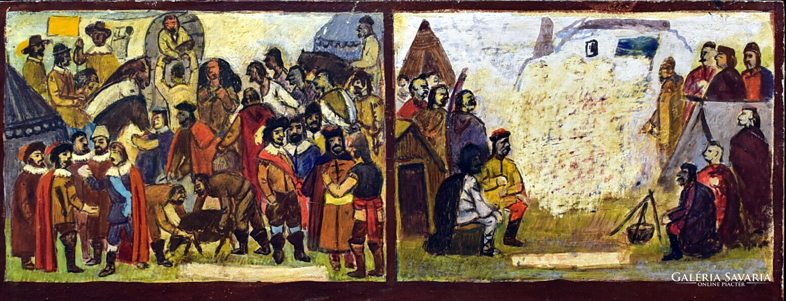 Kurucz D. István (1914 - 1996) TÖRTÉNELMI PANNÓ TERV - Festmény ...