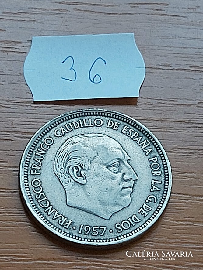 SPANYOLORSZÁG 50 PESETA 1957 (59) Réz-nikkel, Francisco Franco 36 ...