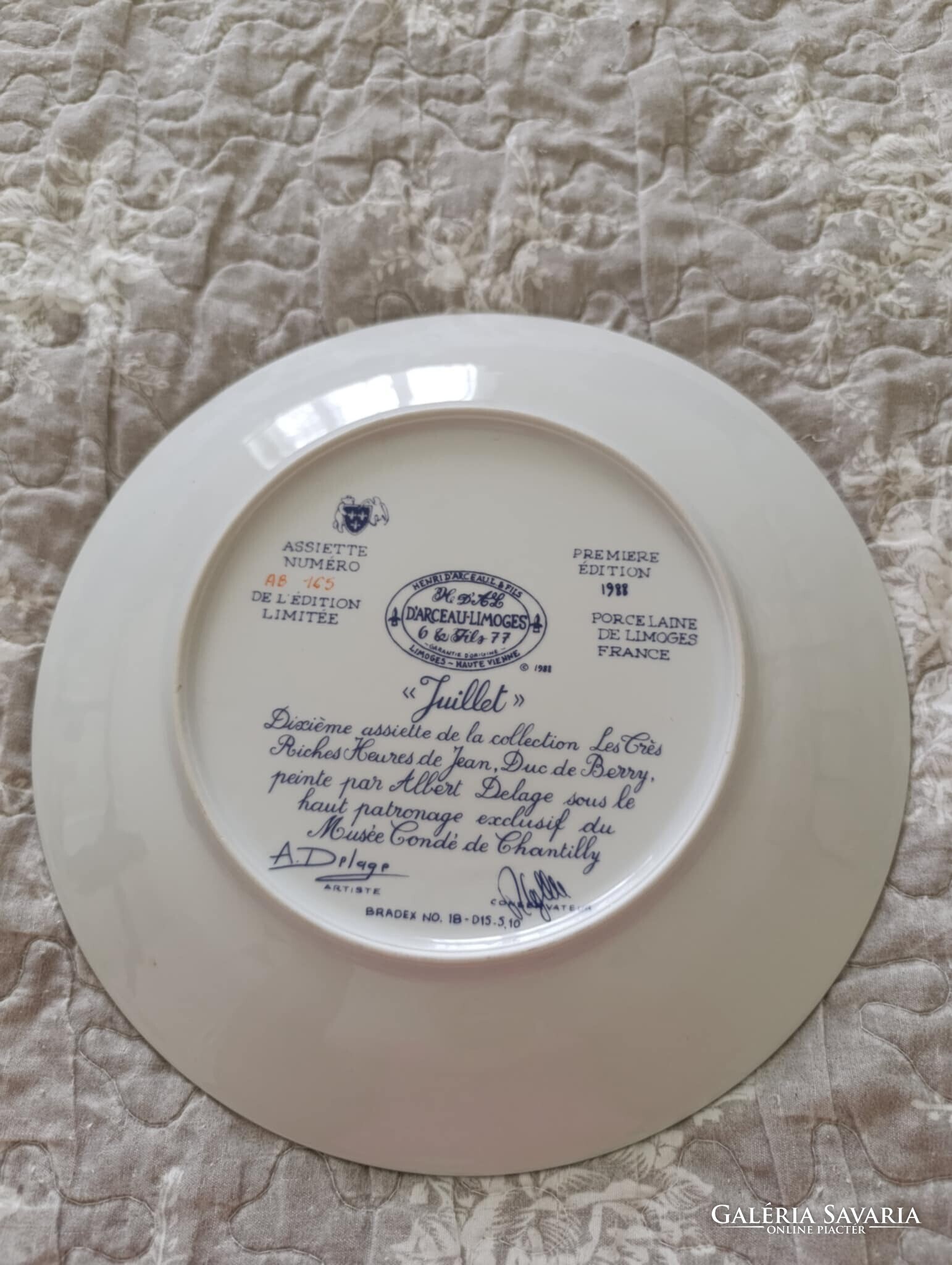 D'Arceau Limoges porcelán tányér július, , Albert Delage- Rák és ...