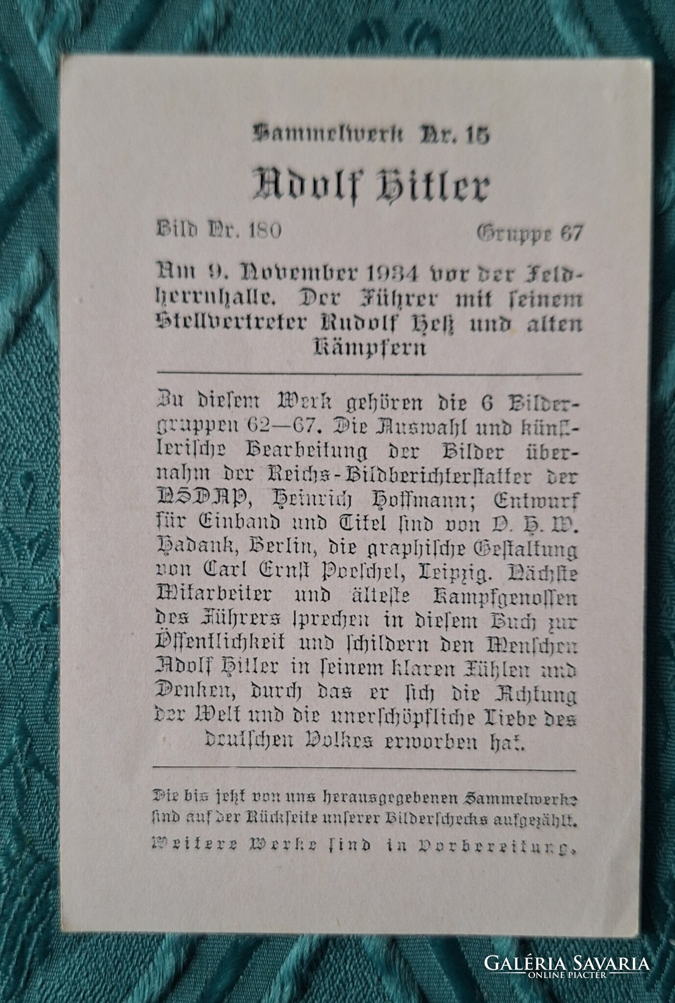 Kép Adolf Hitler 1934 nov.9.Feldherrnhalle propagandanyomtatvány ...
