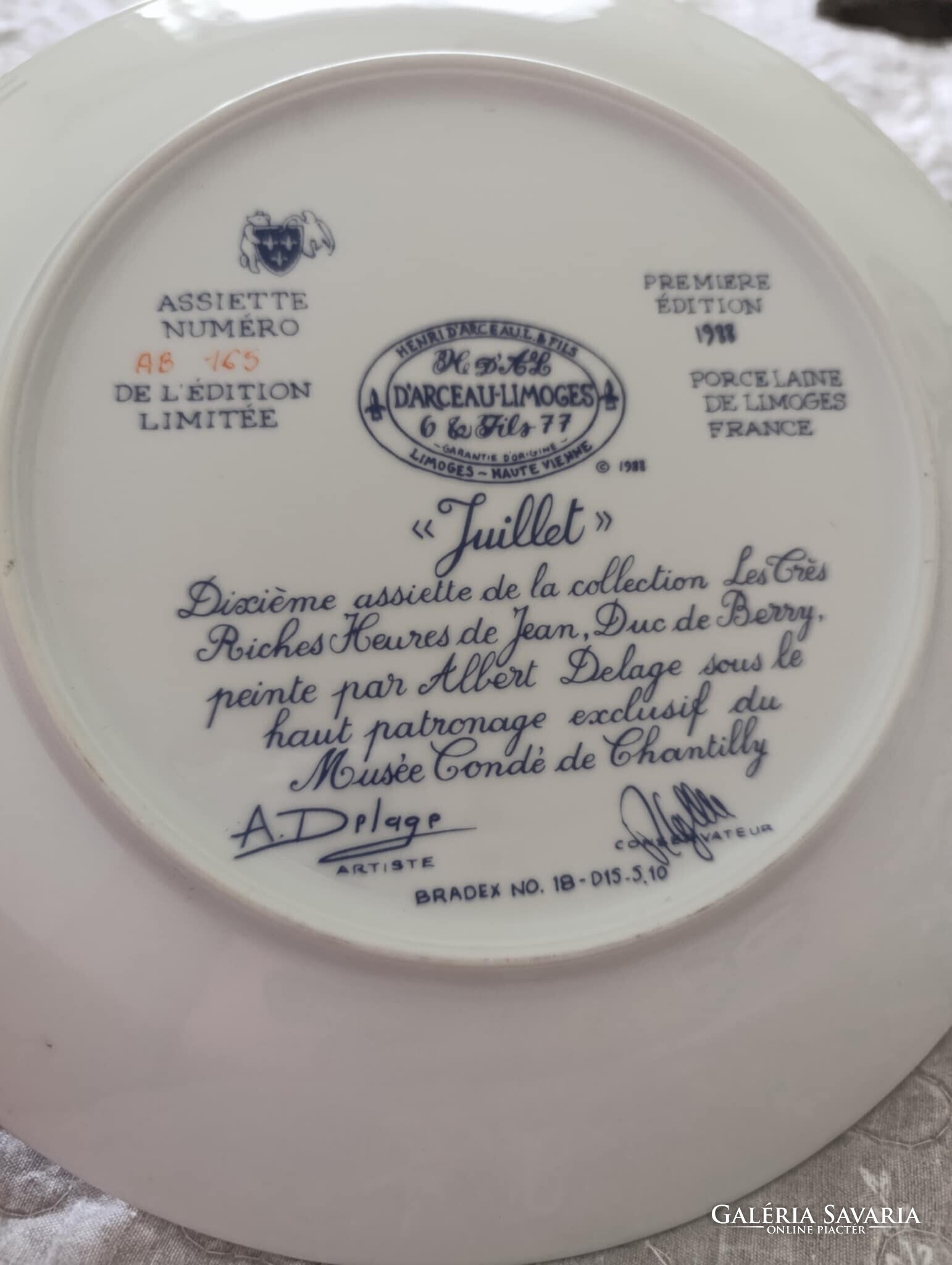 D'Arceau Limoges porcelán tányér július, , Albert Delage- Rák és ...
