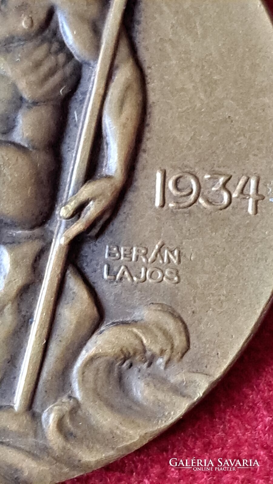 Art deco bronz érem – Berán Lajos – Neptunusz, 1934 60 mm. Evezős ...