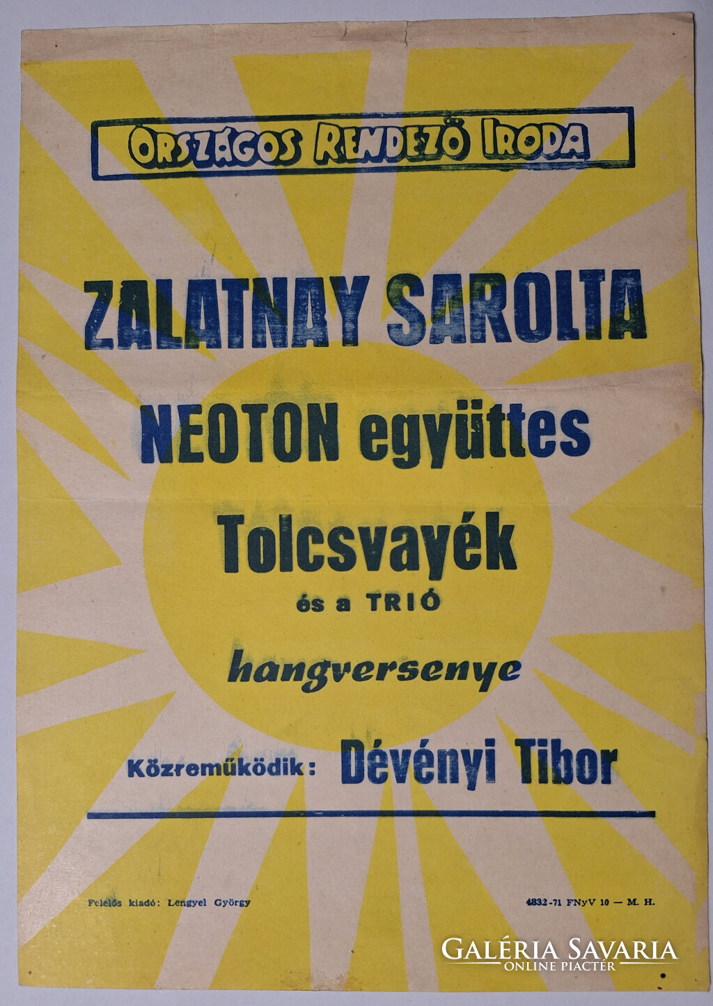 ORI. Villamosplakát (1971) Zalatnay Sarolta, Neoton, Tolcsvayék ...