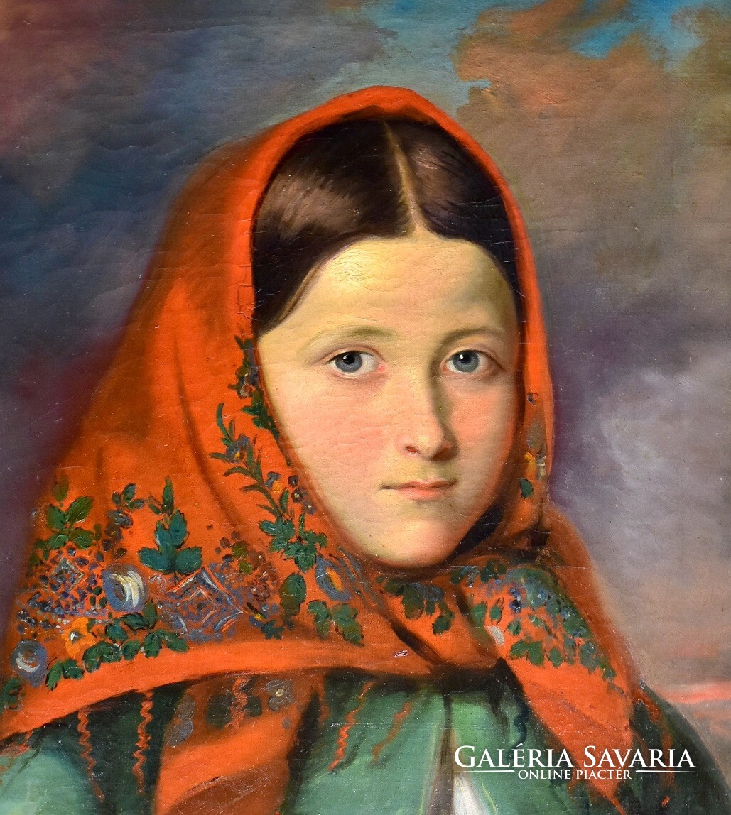 Borsos József (1821 - 1883): -nek tulajdonítva: VÖRÖS FEJKENDŐS LÁNY ...