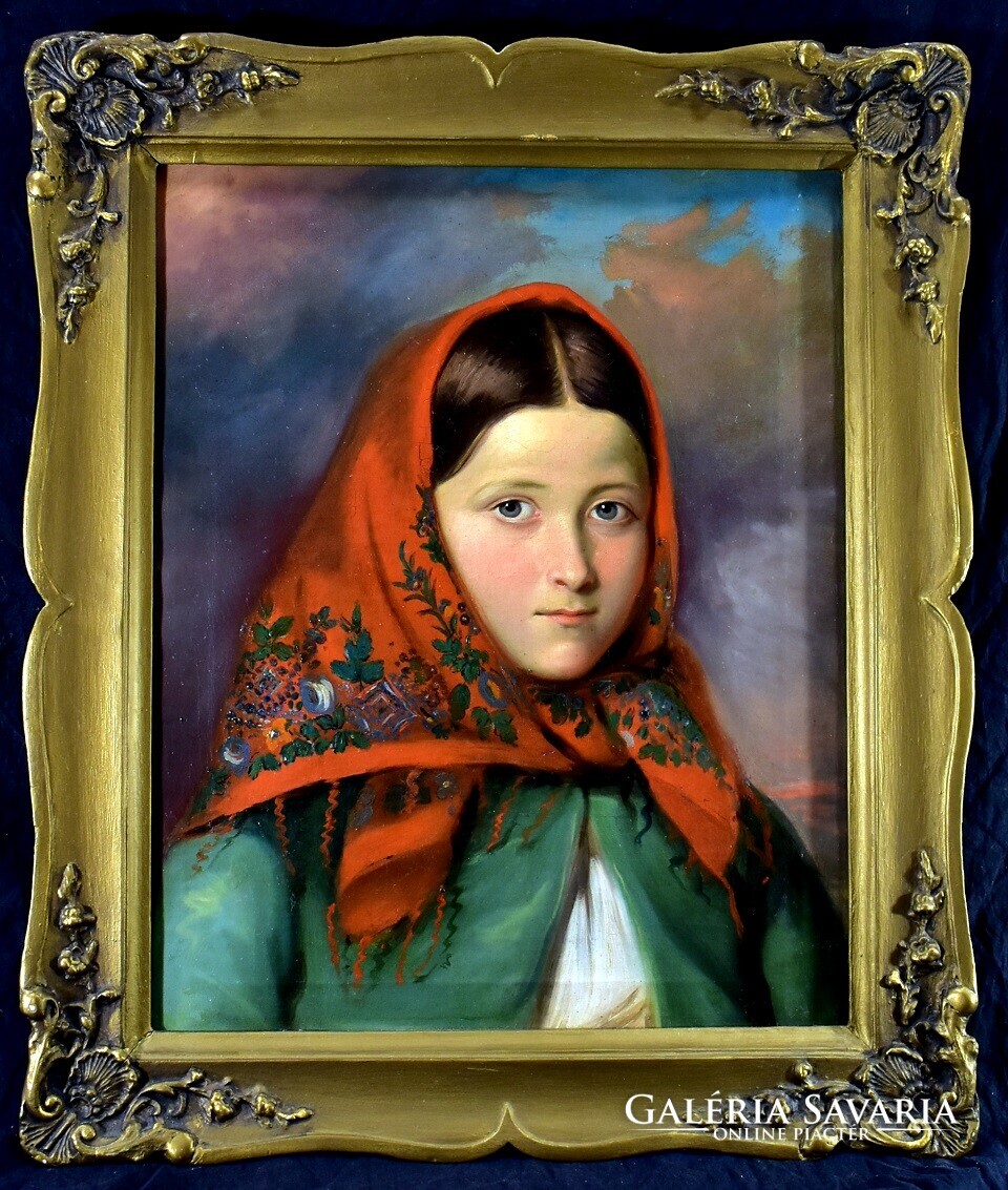 Borsos József (1821 - 1883): -nek tulajdonítva: VÖRÖS FEJKENDŐS LÁNY ...