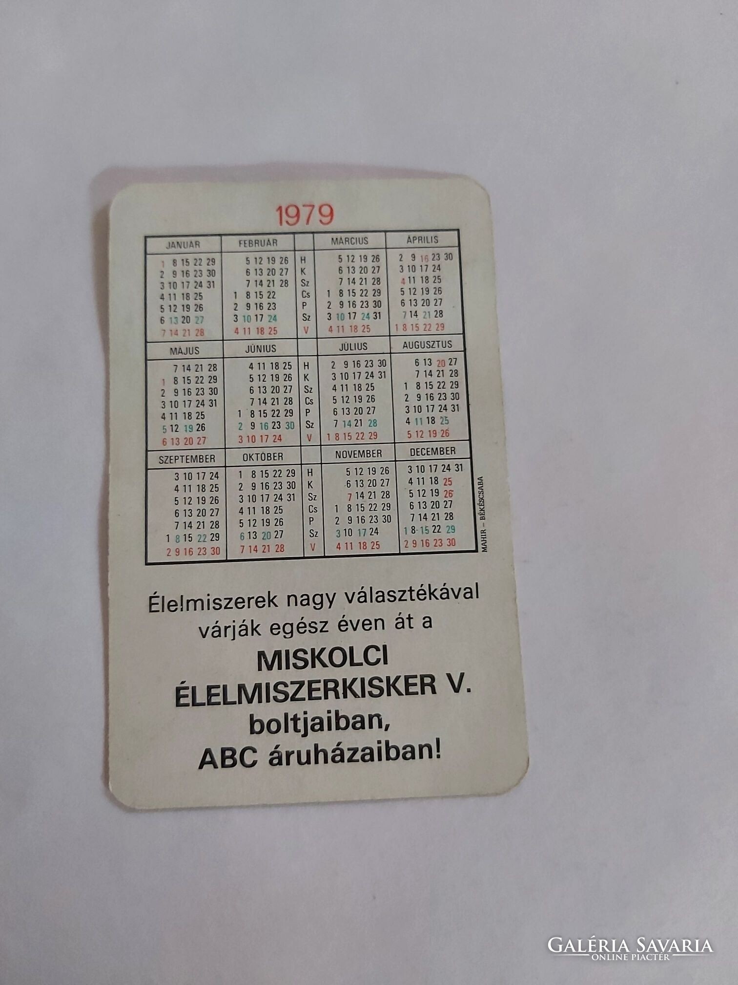 MISKOLCI ÉLELMISZERKISKER VÁLLALAT kártyanaptár 1979 - Gyűjtemény ...