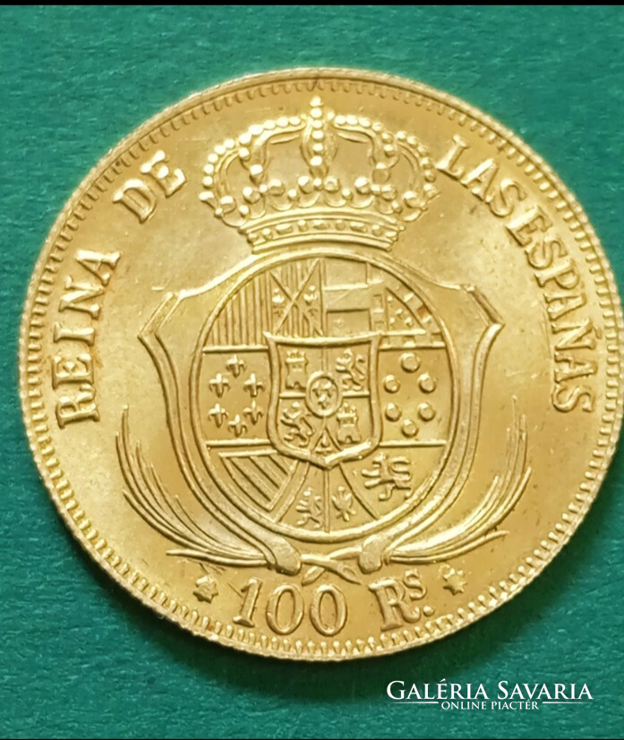 II. Izabella Spanyolország 100 Reál 900 finomságú ,8,1 g ,aranyérem ...