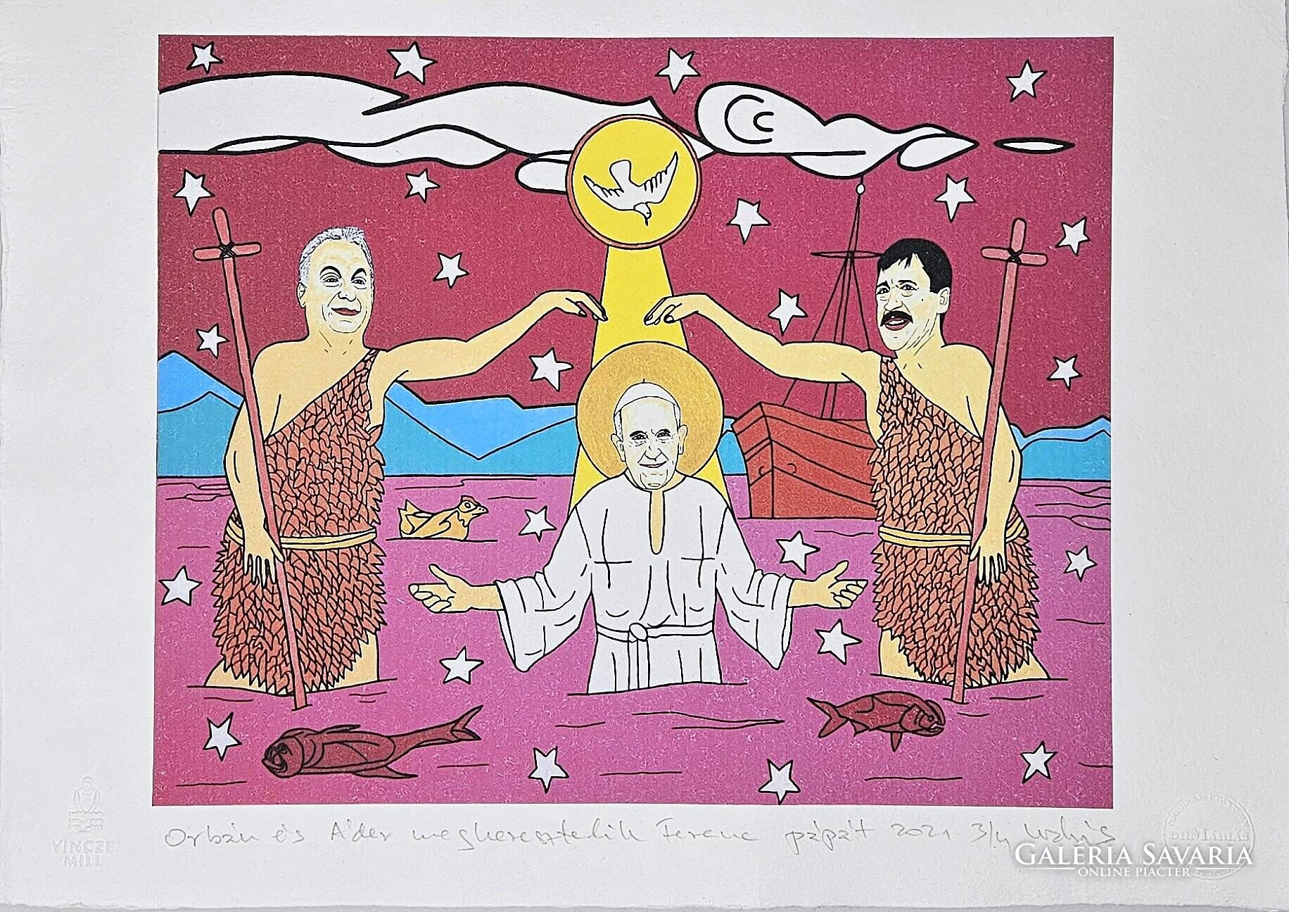 DrMáriás - Orbán és Áder megkereszteli Ferenc pápát 30 x 42 cm computer ...