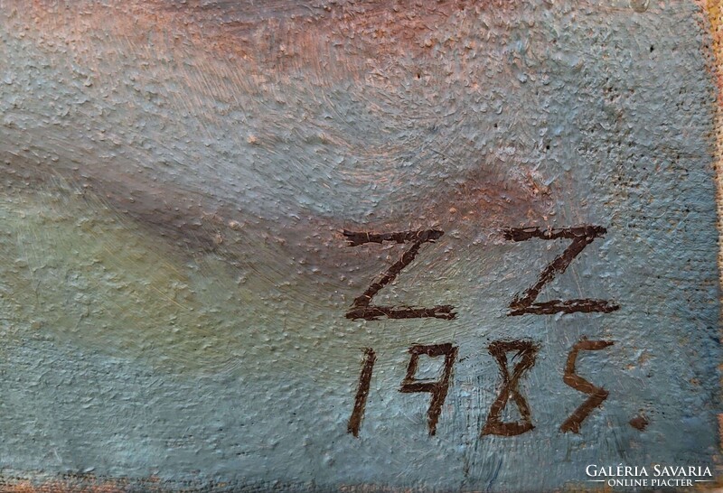 Zombory Zoltán (1941-2021) Kibúvó nap a Balatonnál 75x50cm olajfestmény ...